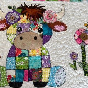 Patchwork Highland Cow Quilt Pattern: Applique Baby Blanket (PDF ...