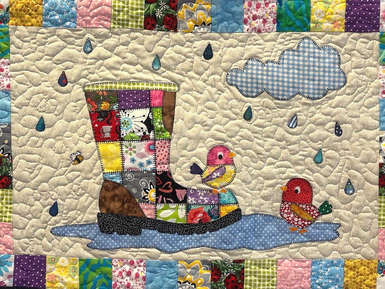 Patchwork Rainy Day Quilt Pattern, PDF Instant Download, Wall Hanging, Baby Blanket, Applique ...