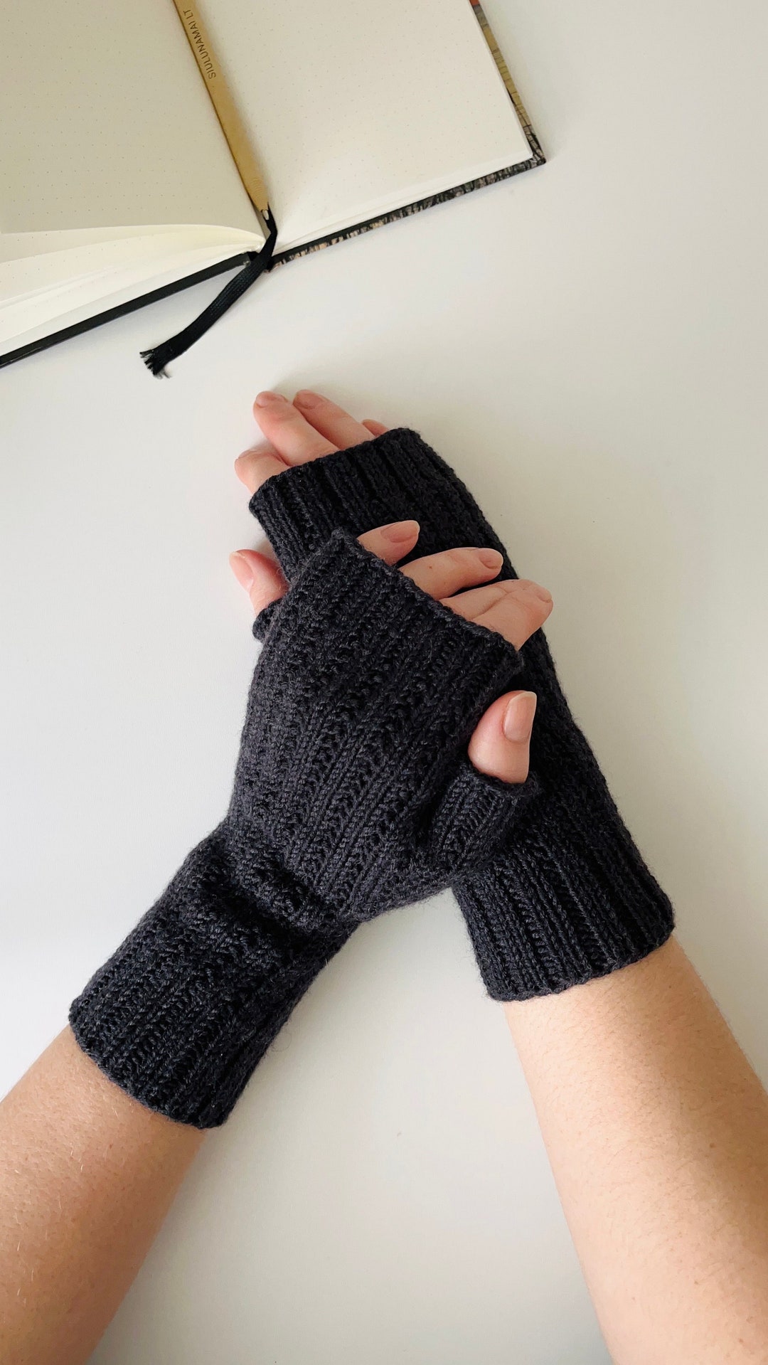 Knit Fingerless Gloves, Merino Wool Mitts, Womens Hand Warmers, Grey ...