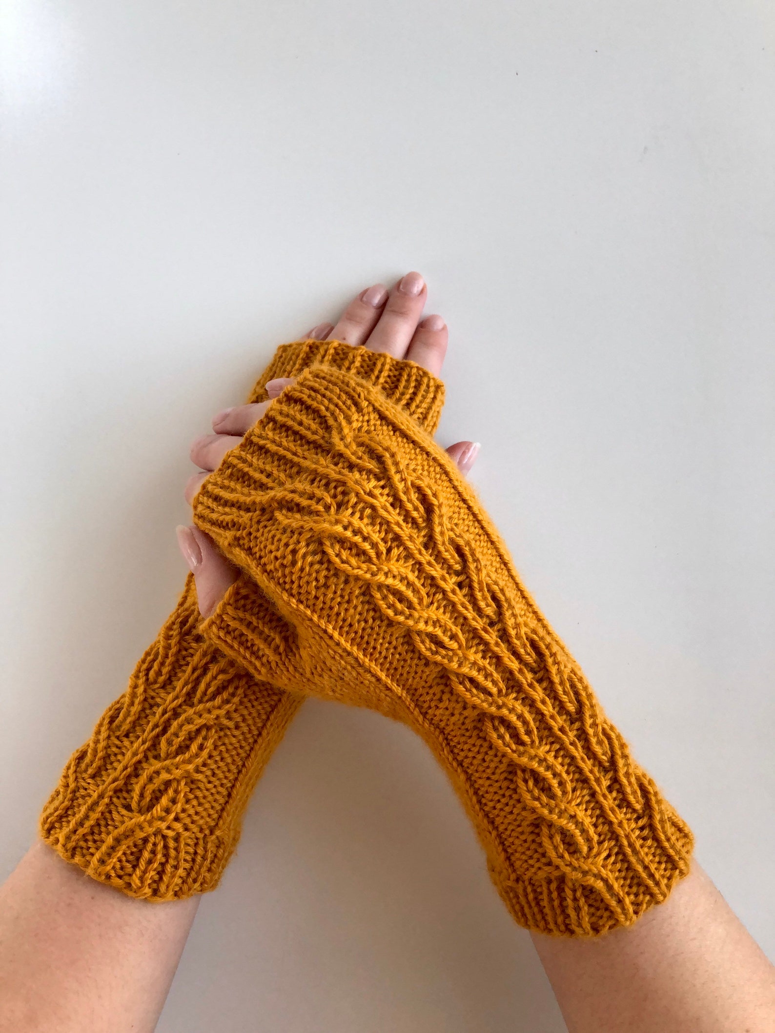 Knit Fingerless Gloves Yellow Mustard Wool Mitts Handknit Etsy