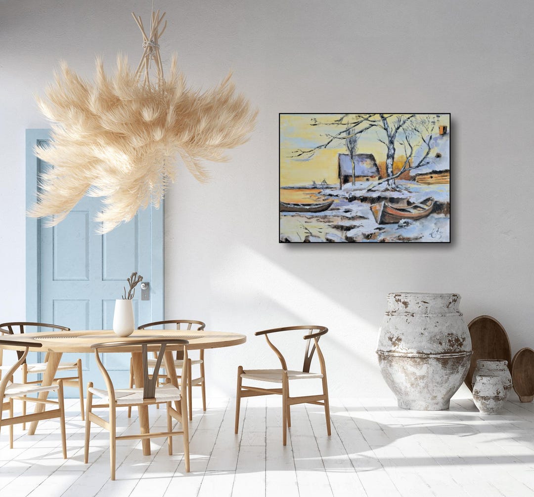 Winter Serenity by the Lake Oil Painting: Winter Seascape Canvas Art ...