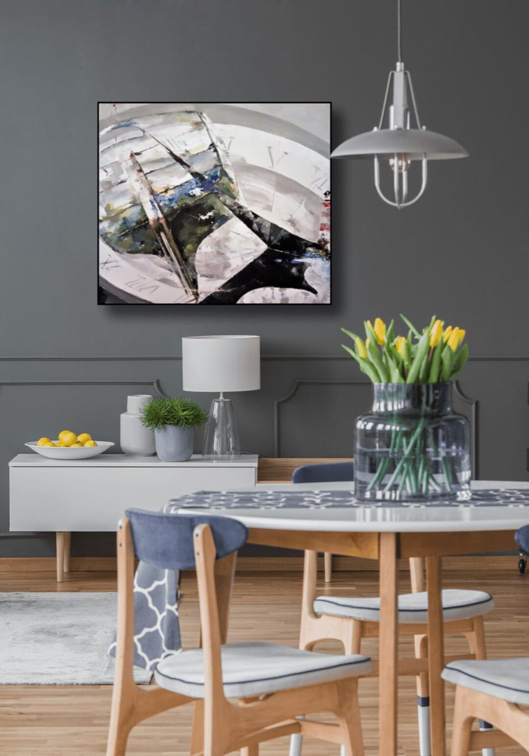 The Lighthouse in Fragmented Time Acrylic Painting: Modern Nautical ...