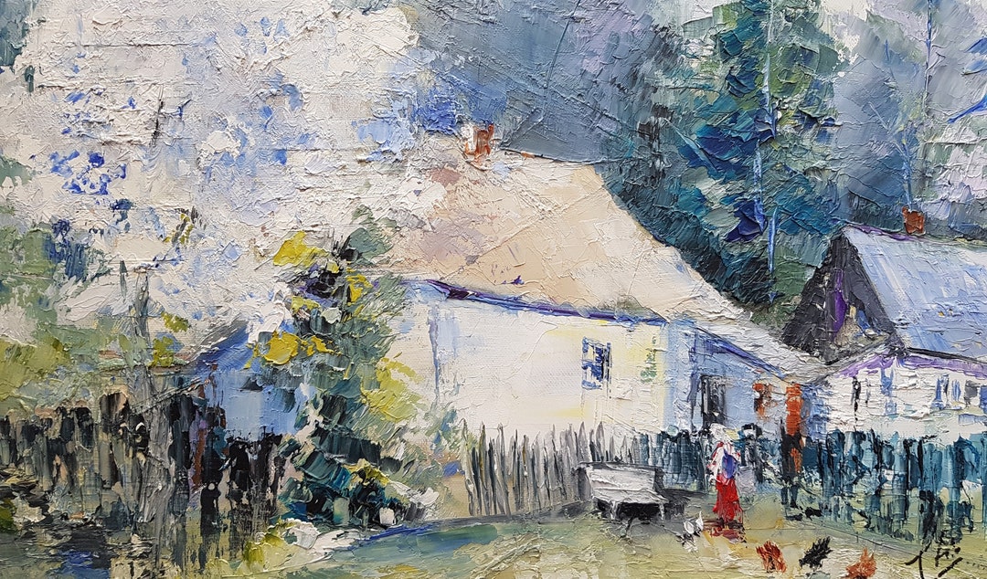 Flowering Trees Rural Spring Landscape Original Impasto Oil Painting ...