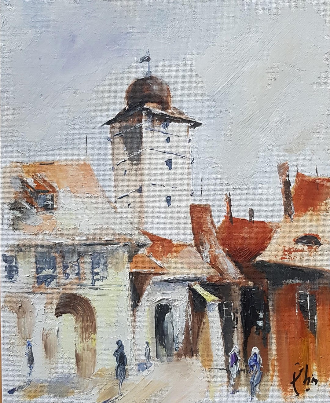 Medieval Sibiu Colorful Art Oil Painting From Transylvania, Modern Wall ...