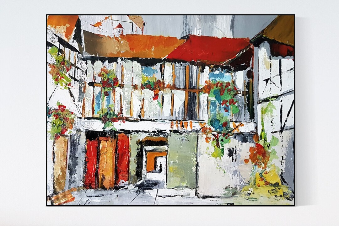 Inner Courtyard Oil Painting on Canvas Cardboard Fine Art Modern Home ...