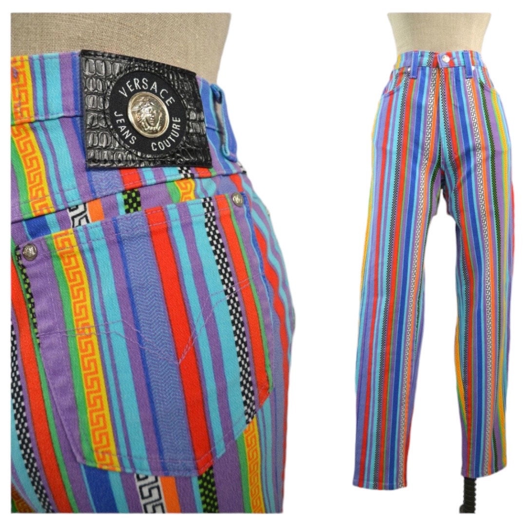 Authenticated 90’s Versace Couture Greek Keystyle Stripe Jeans - Etsy