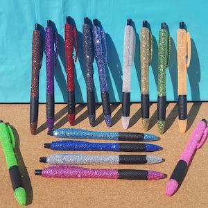Neon Glitter Ball Point Pens With Black Ink, Office Supplies, Pens ...