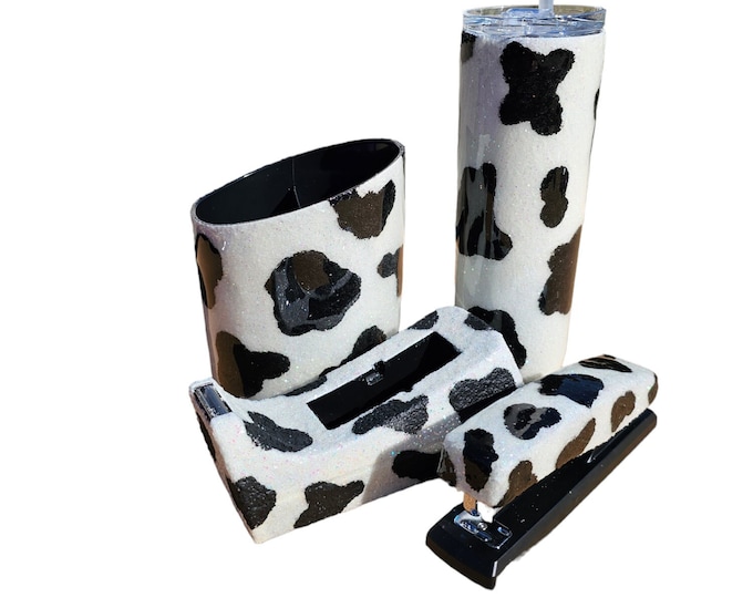 Glitter Cow Print Office Supplies With Matching 20oz Stainless Steel ...