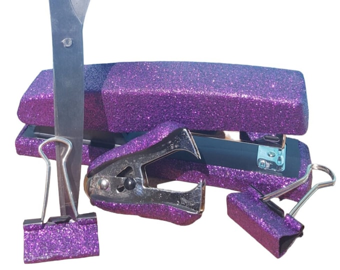 PURPLE Glitter Office Supplies, Purple Office Set, Tape Dispenser ...