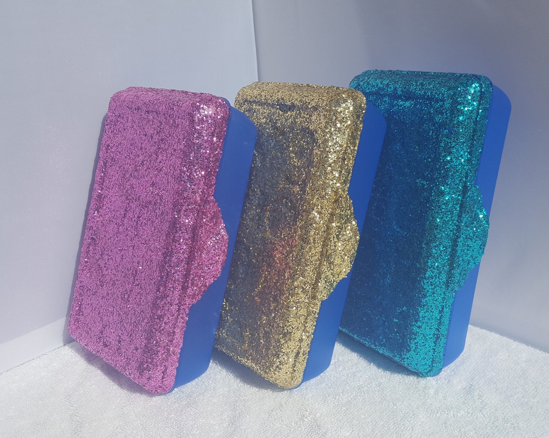 Custom Glitter Pencil Box With Blue Bottom, Personalized Hard Pencil ...
