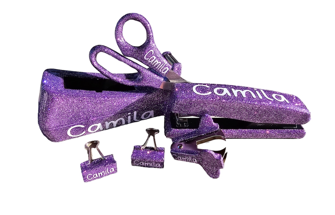 Personalized Purple Glitter Office Supplies, Custom Purple Office Set ...
