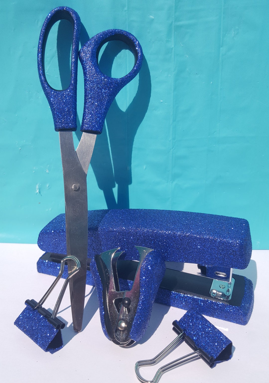 Royal Blue Glitter Office Set, Blue Tape Dispenser, Blue Stapler ...