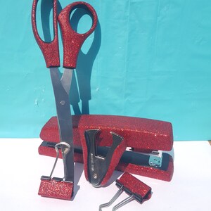 Red Glitter Office Supplies, Red Tape Dispenser, Red Stapler, Red ...
