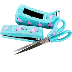 Custom Flamingo Aqua Glitter Office Supply Set, Personalized Office ...