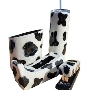 Glitter Cow Print Office Supplies With Matching 20oz Stainless Steel ...