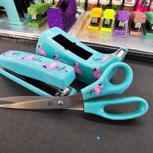 Custom Flamingo Aqua Glitter Office Supply Set, Personalized Office ...