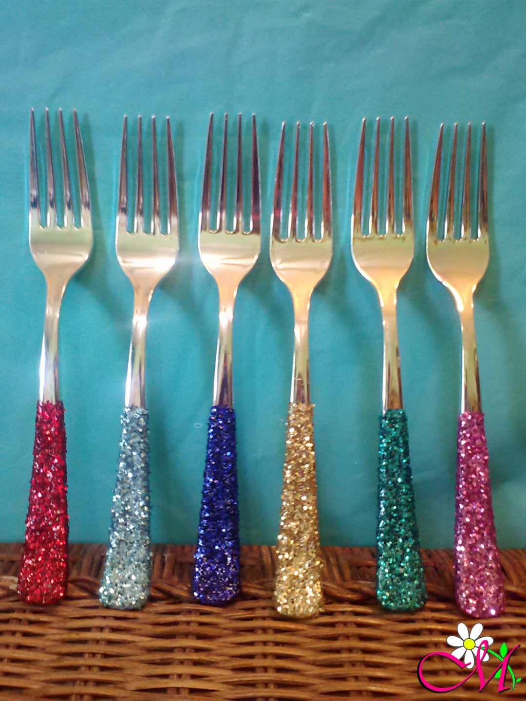 Silver Plastic Forks, Decorated With Glitter Handles, (your Choice of ...