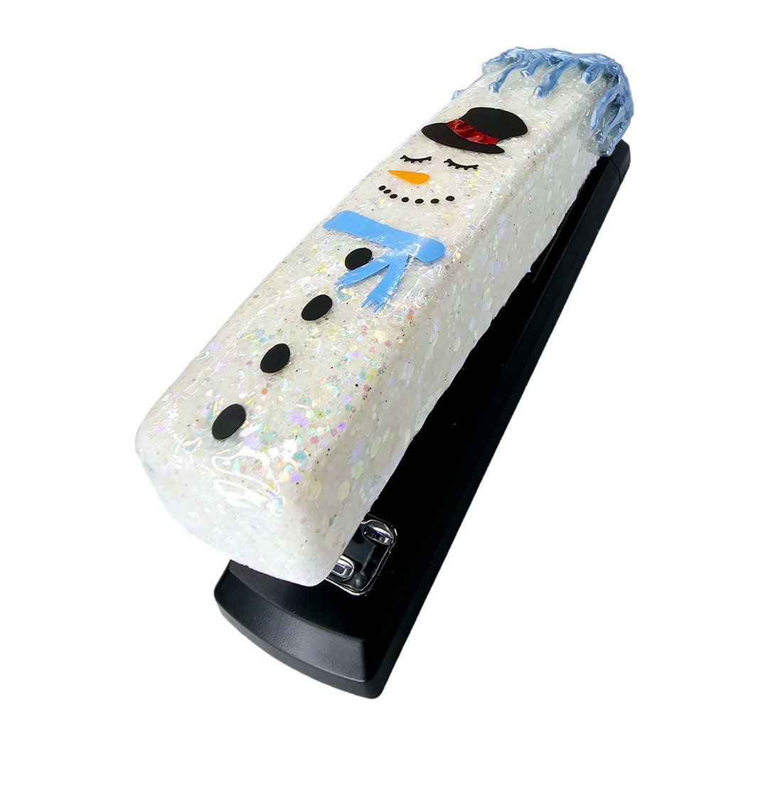 Epoxy Sealed Glitter Snowman Office Stapler, Winter Office Decor, White ...
