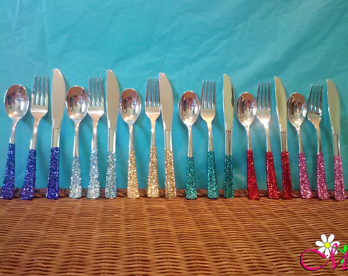 Plastic Silverware, Fork/knife/spoon Set silver Decorated With Glitter ...