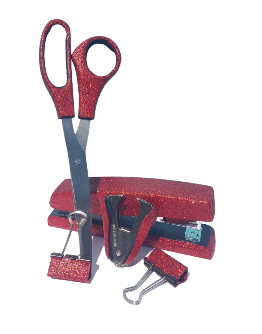 Red Glitter Office Supplies, Red Tape Dispenser, Red Stapler, Red ...