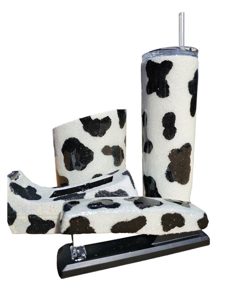 Glitter Cow Print Office Supplies With Matching 20oz Stainless Steel ...