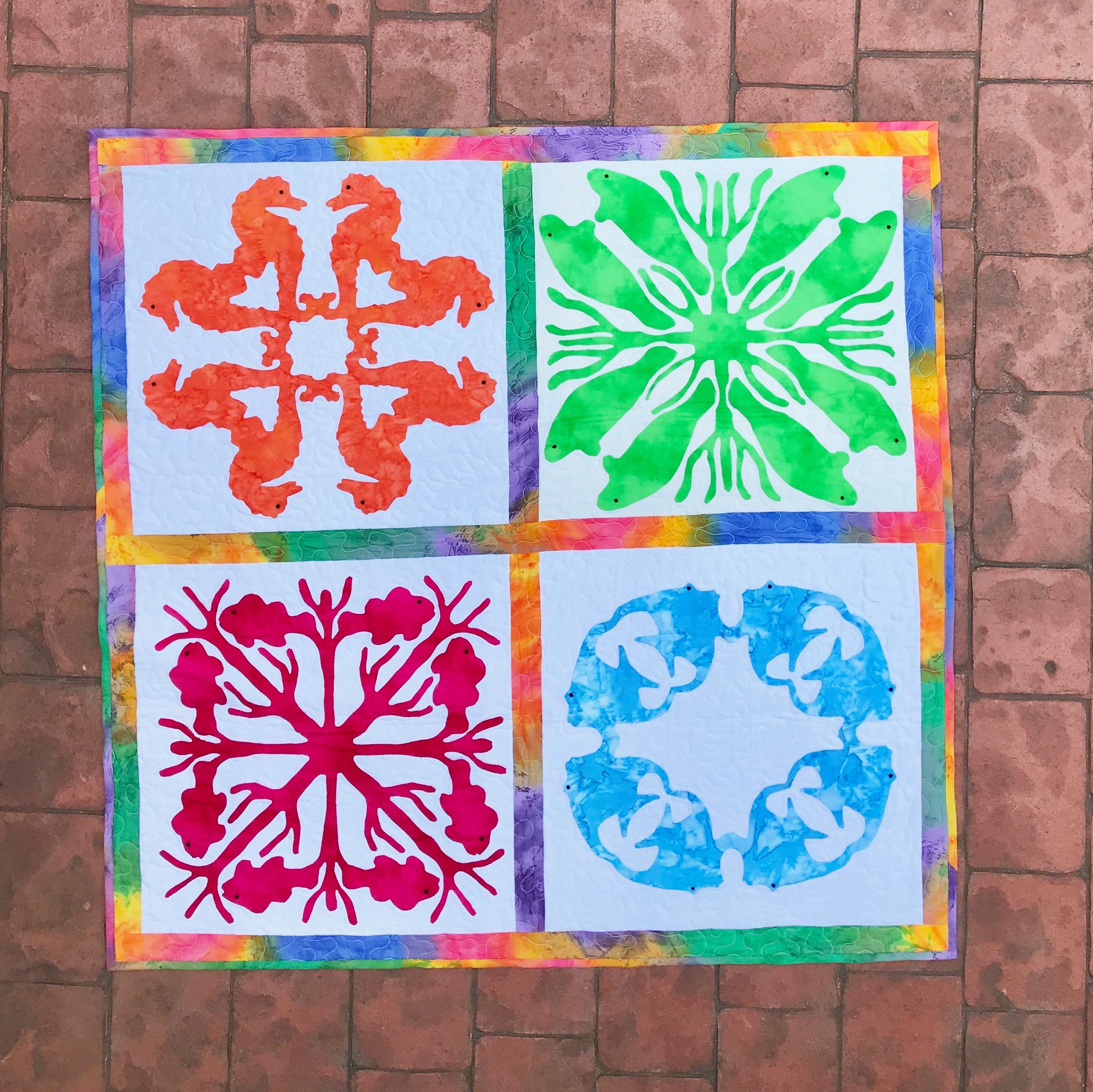 Hawaiian Applique PDF Quilt Pattern, Manatee, Moorrish Idol, Seahorse ...