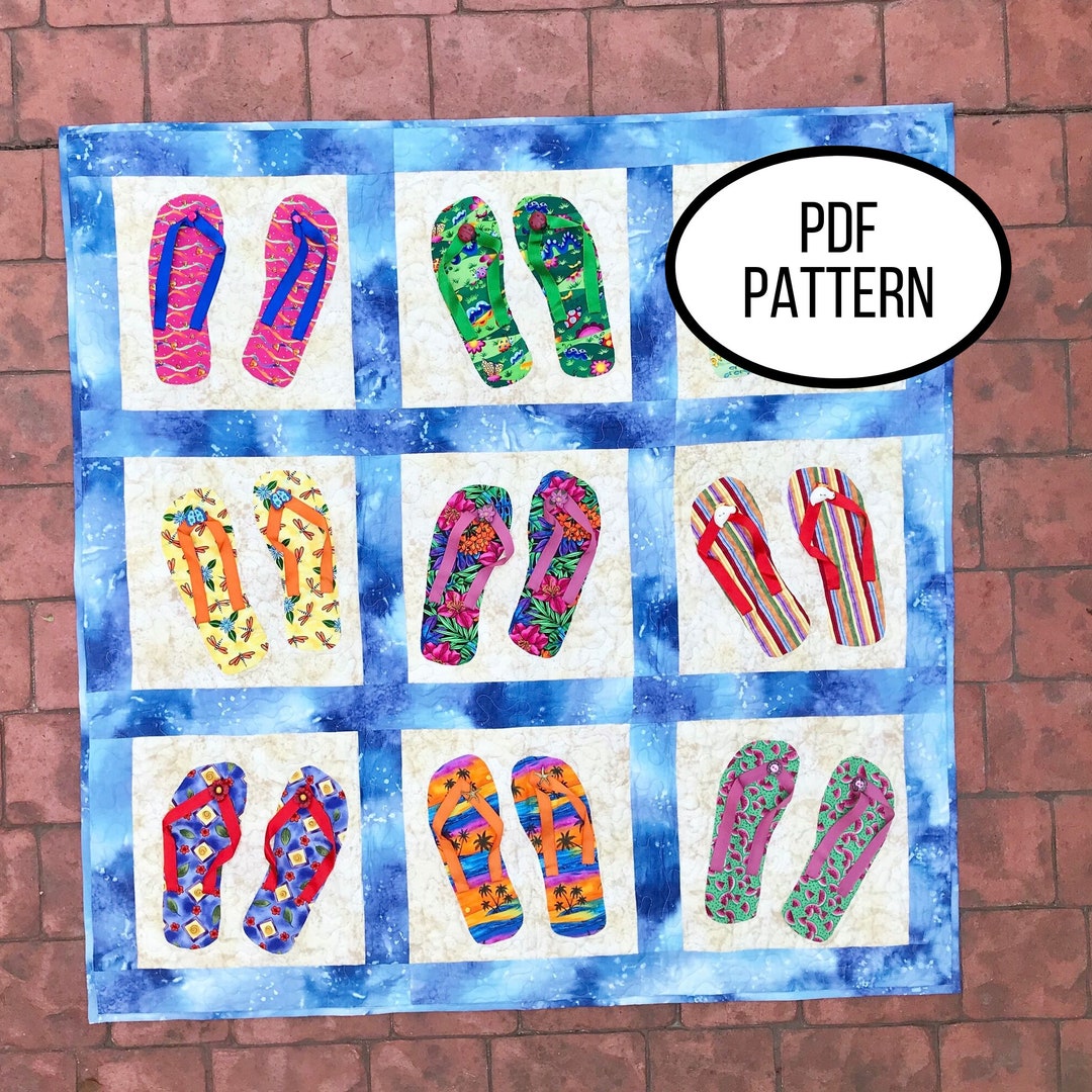 Applique Quilt PDF Pattern, Flip Flop'n Summer Embellished Quilt ...
