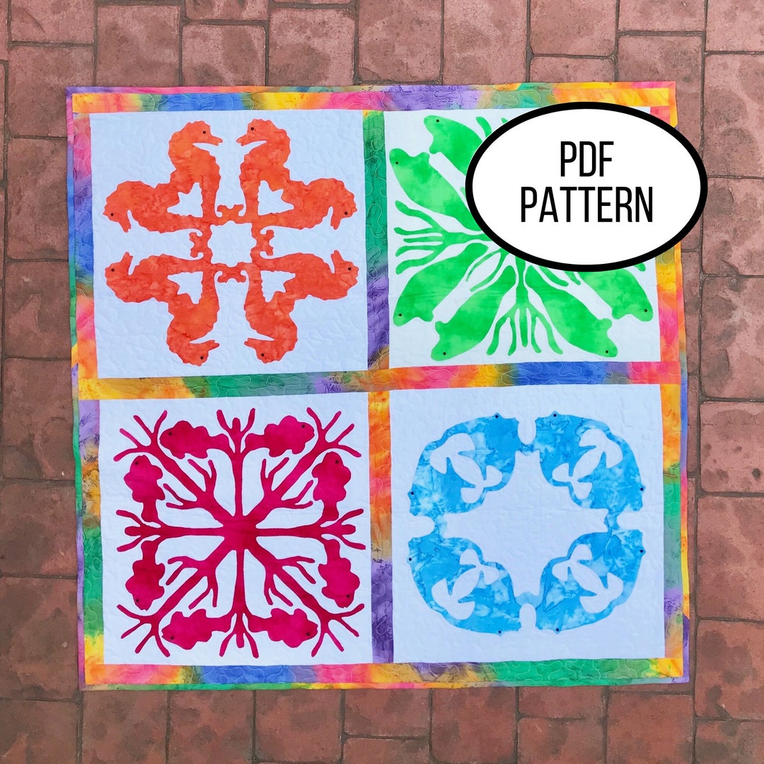 Hawaiian Applique PDF Quilt Pattern, Manatee, Moorrish Idol, Seahorse ...