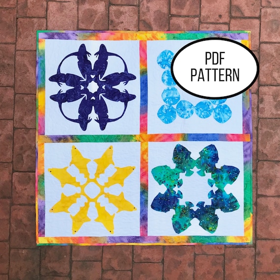 Hawaiian Applique PDF Quilt Pattern Trigger Fish Shark Sand | Etsy