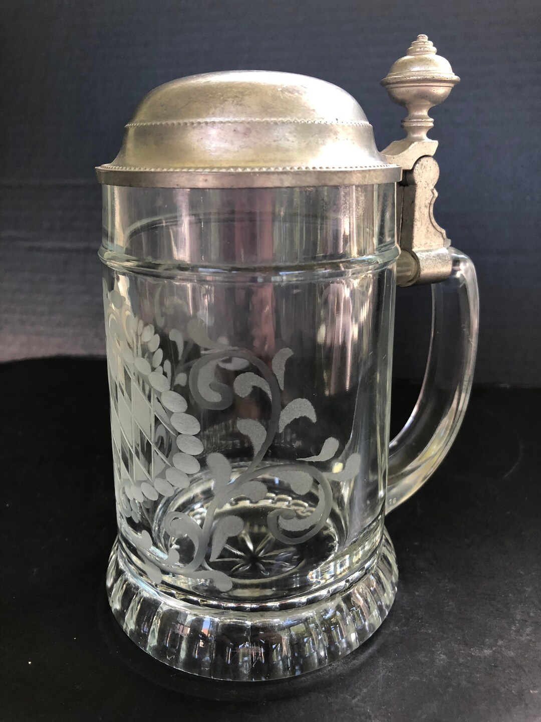 Vintage BMF W German Glass Stein With Domed Lid~92 % Zinn Pewter ...