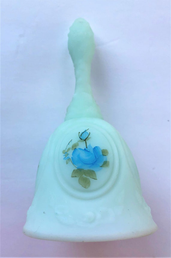 FENTON Vintage Blue Satin Custard Glass Bellhand Painted Blue | Etsy