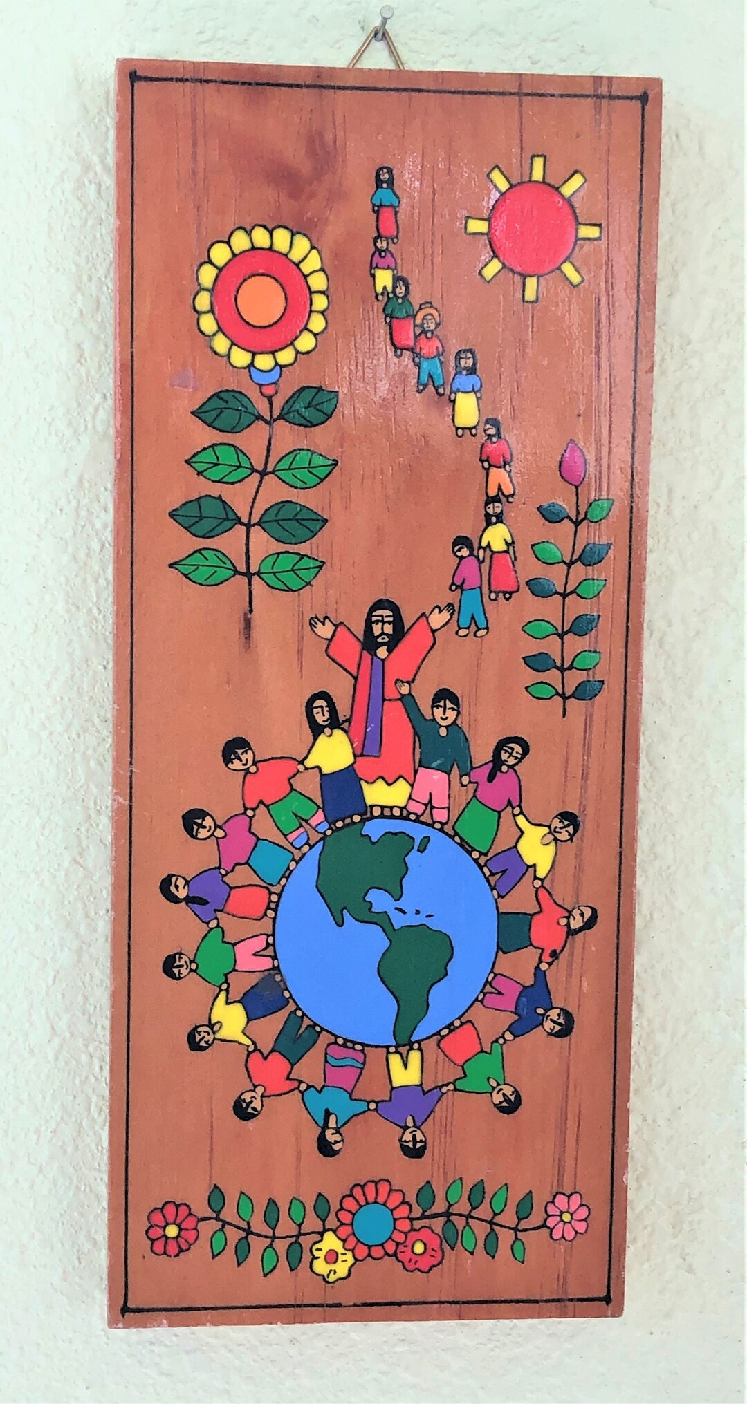 Folk Art Wall Plaquejesus Christ and Children of the Worldwall Hanging ...