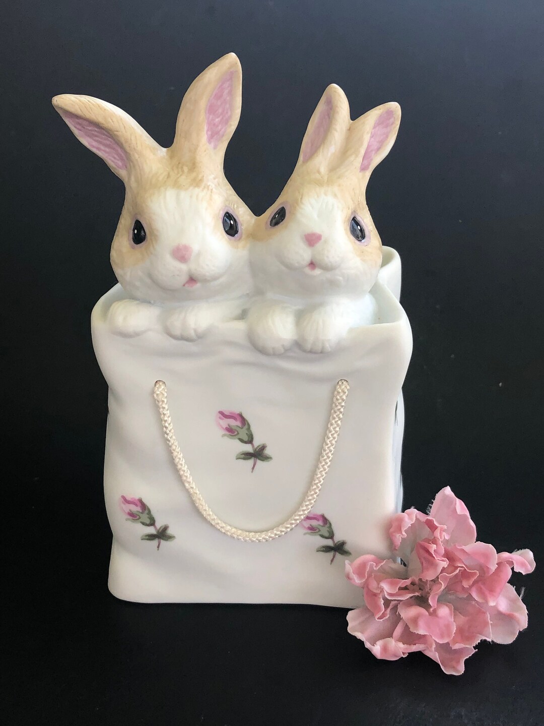 Easter Music Box~2 Bunnies Peeking Out of a Gift Bag~5 1/2 in Tall ...