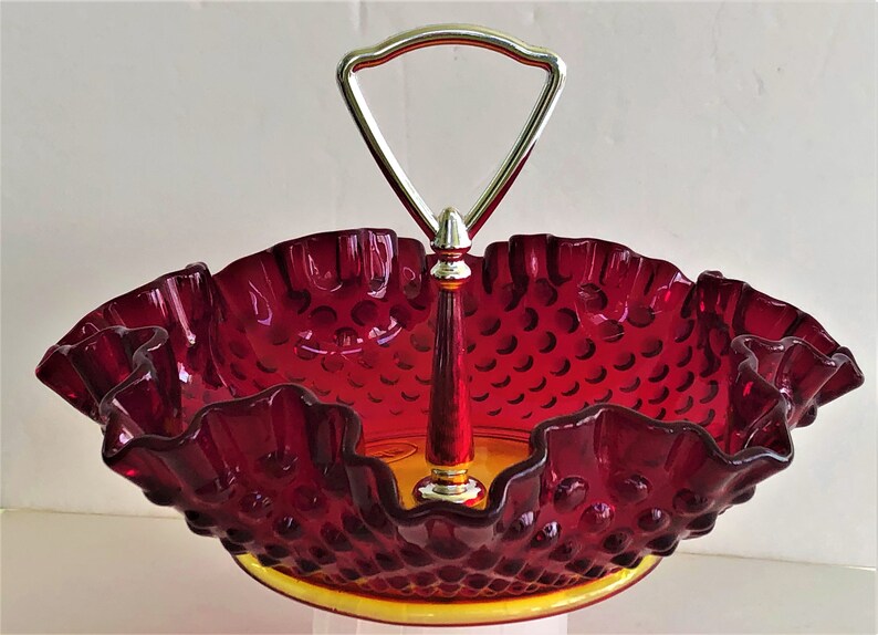 FENTON Glassruby Red Amberina Hobnail Ruffled Candy Dish - Etsy
