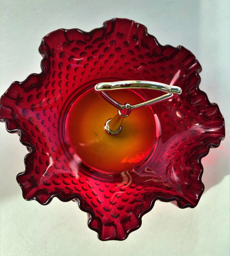 FENTON Glassruby Red Amberina Hobnail Ruffled Candy Dish | Etsy