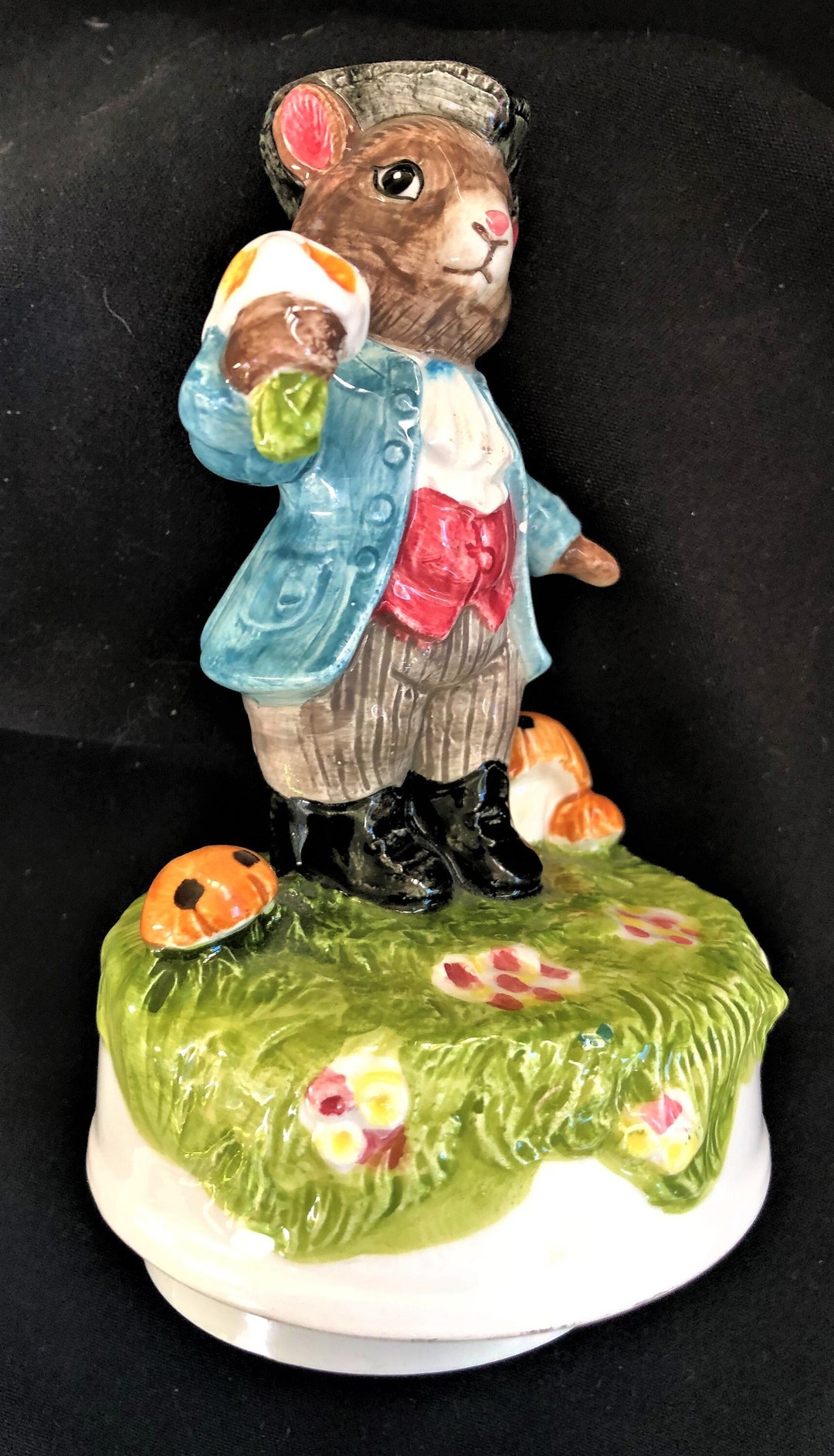 Schmid Music Box~patriotic Colonial Mouse With Flowers~revolves When ...