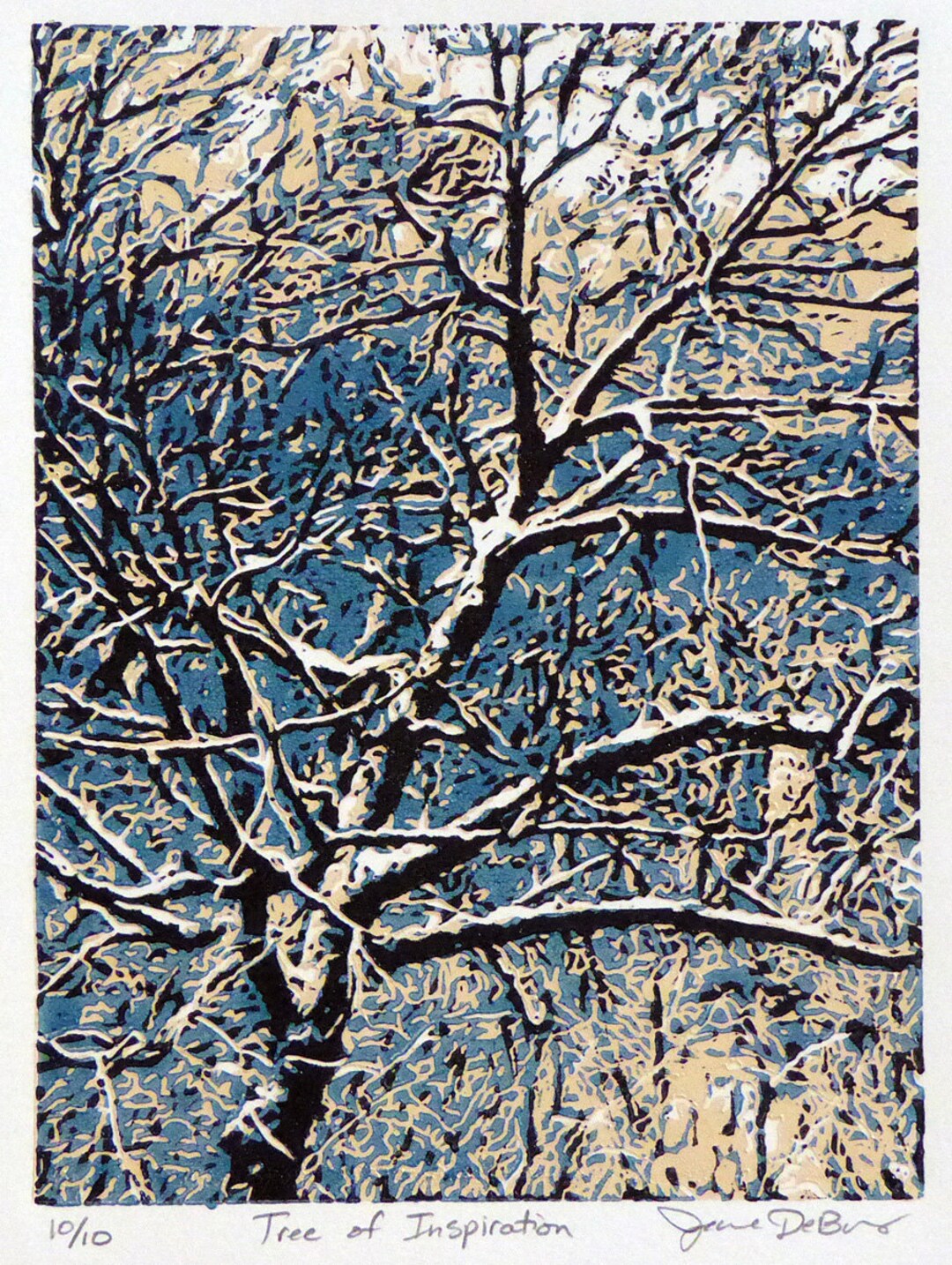 Tree of Inspiration, Three-color Reduction Linocut Fine Art Print - Etsy