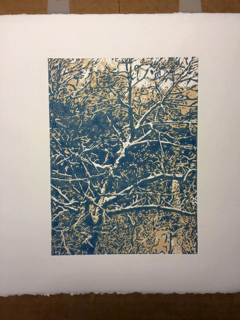 Tree of Inspiration, Three-color Reduction Linocut Fine Art Print - Etsy