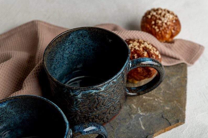 Handmade Ceramic Coffee Mug Set: Rustic Blue Glazed Pottery (22 Oz) - Etsy