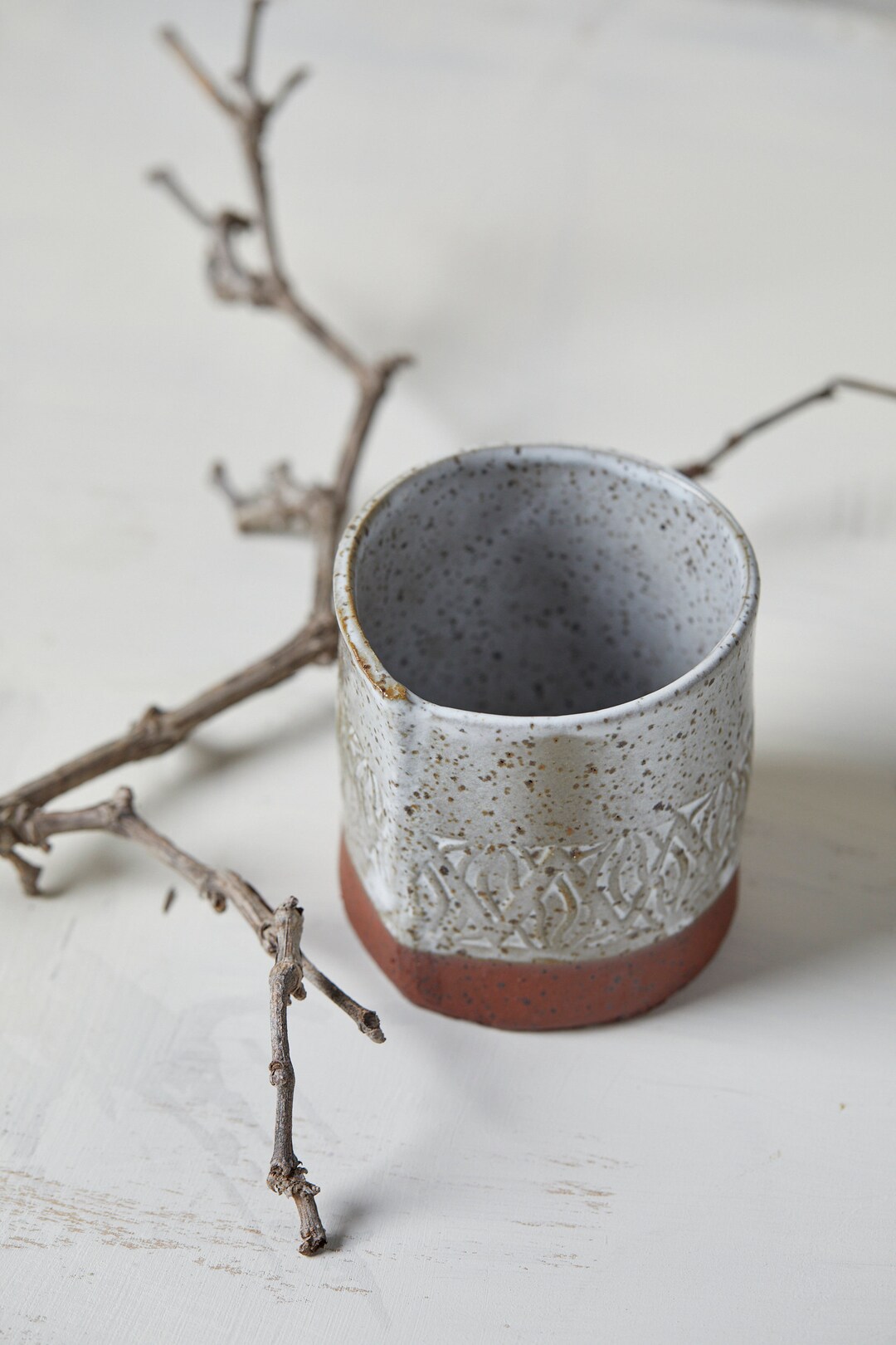 Set of TWO Terracotta Ceramic Handmade Mugs, Handmade White Pottery ...