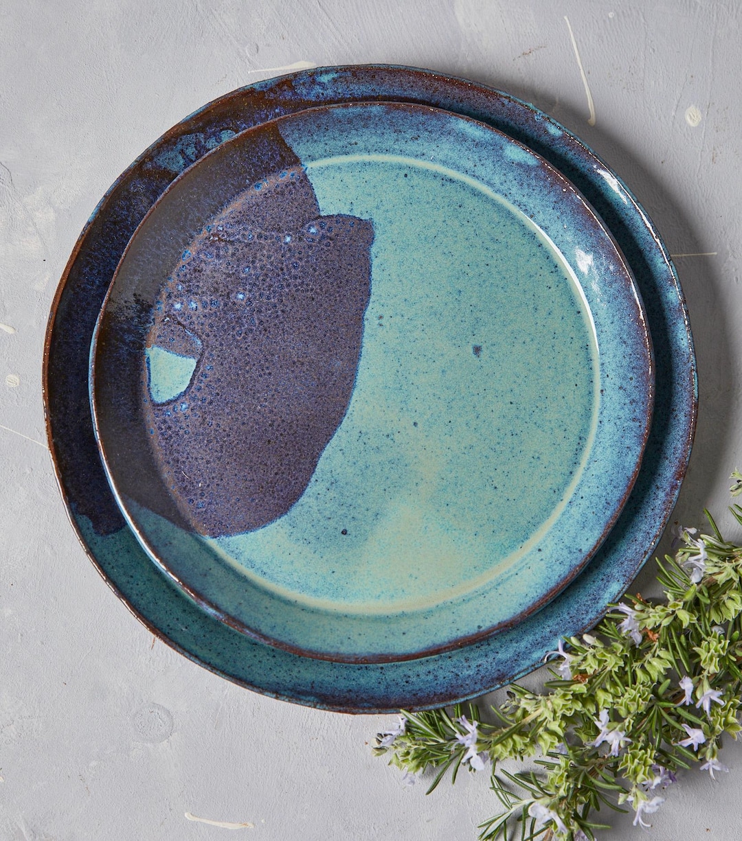 Handmade Turquoise Ceramic Plate Set: Modern Stoneware Dinnerware - Etsy