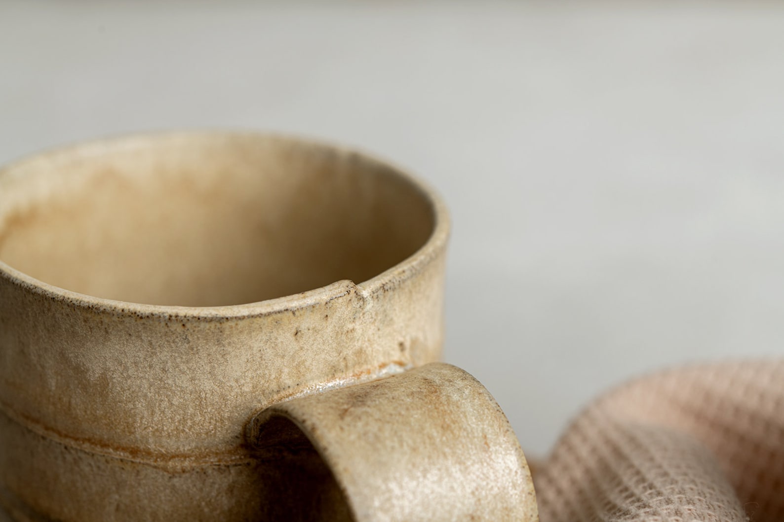 Cream-beige & Gray Stoneware Handmade Tea Mug Set, TWO 13.5 Oz Hand ...