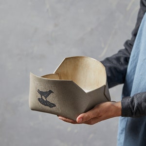 Large Gray Artistic Hand-folded Pottery Bowl, Deep Decorative Ceramic ...