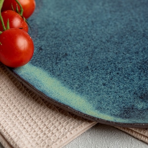 Rustic Handmade Turquoise and Blue Ceramic Platter, Stoneware XL ...