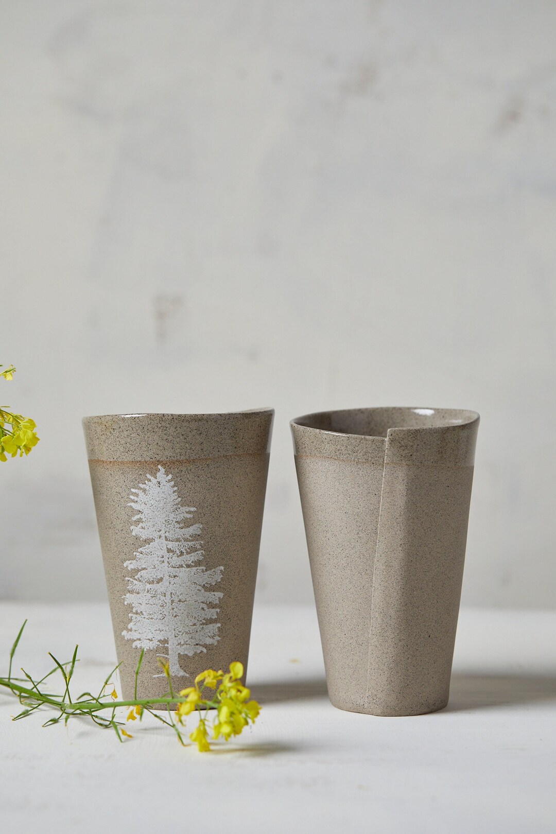 Set of TWO Extra Large Cups, Handmade Pottery Stoneware Fir Tree ...