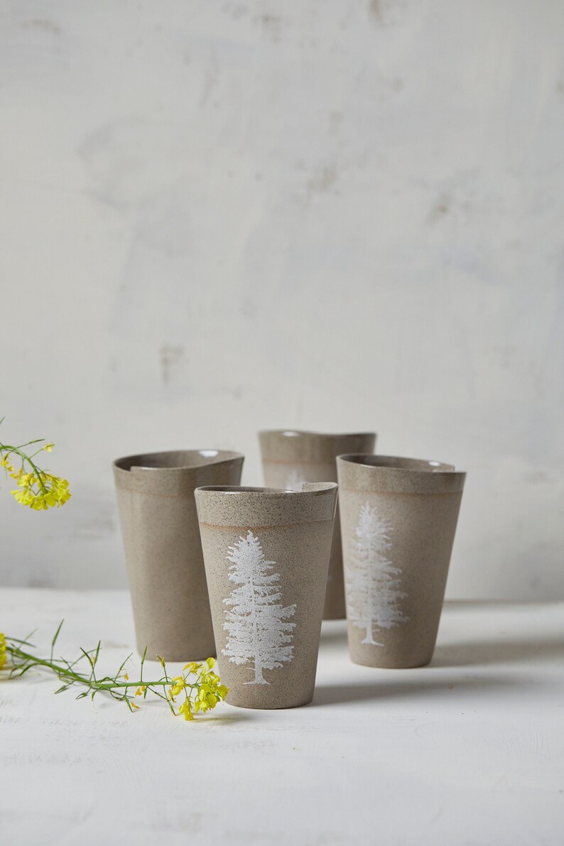 Set of TWO Extra Large Cups, Handmade Pottery Stoneware Fir Tree ...