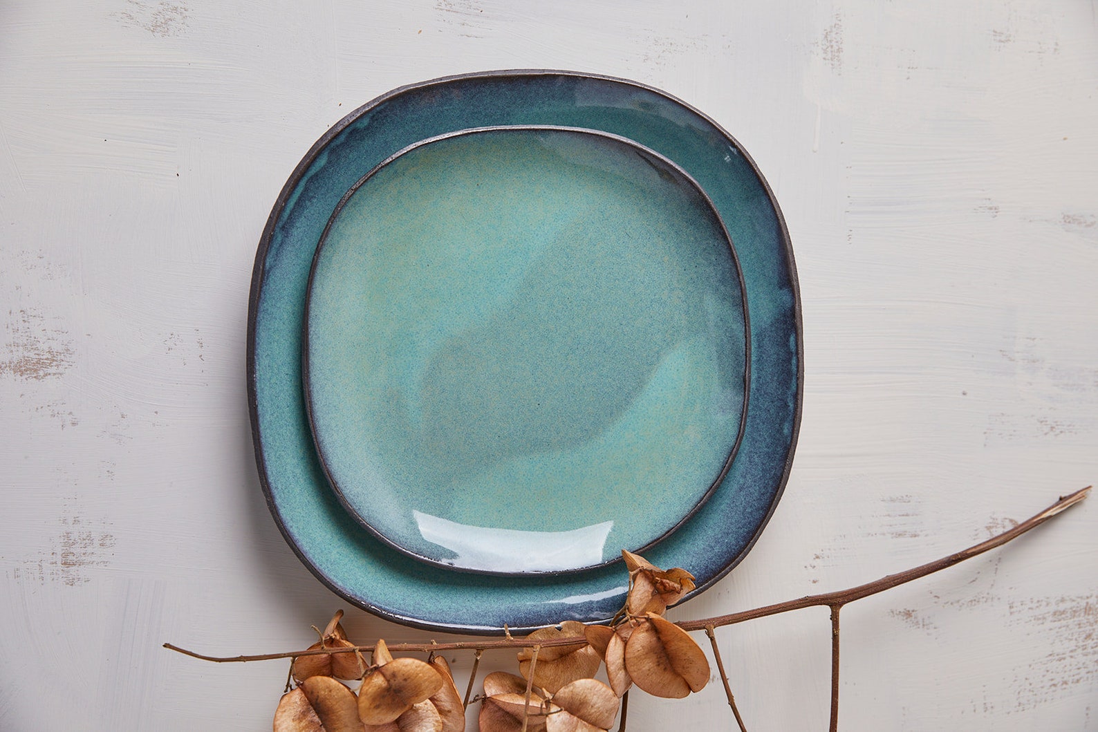 Set of TWO Plates Handmade Salad Plate and Large Dinner - Etsy