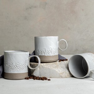 Set of TWO 13.5 Oz Handmade Pottery White Mugs, Large Ceramic Coffee ...