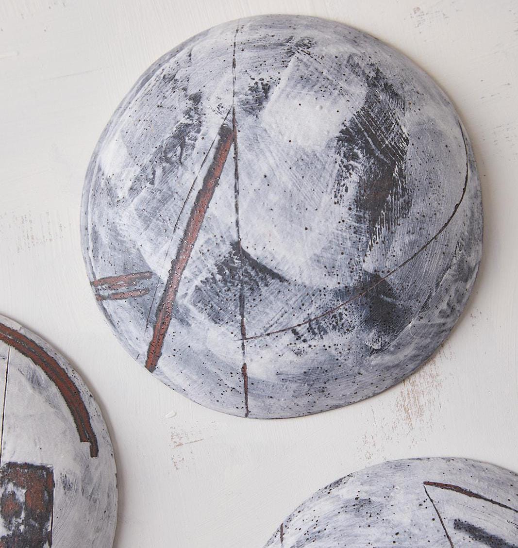 Abstract Ceramic Wall Art Set: Handmade Sgraffito Geometric Decor - Etsy