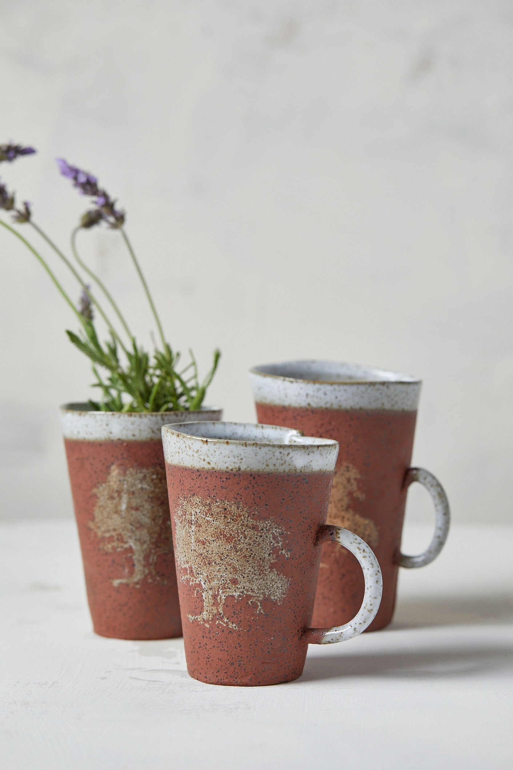 Handmade Terracotta Coffee Mugs, Rustic Ceramic Set, 12 Oz - Etsy